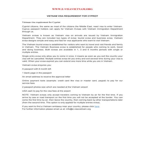 Vietnam visa requirement for cypriot | PDF | Free Download