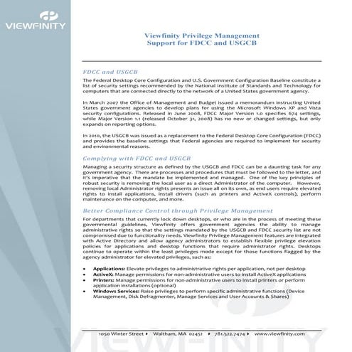 Viewfinity Privilege Management Support for FDCC & USGCB | PDF