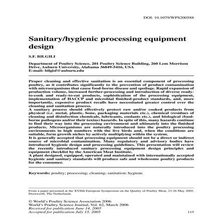 Sanitary Design An Introduction to Standards of Design Excellence November 2015 | PDF