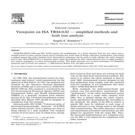 Viewpoint on ISA TR84.0.02 - simplified methods and fault tree analysis | PDF