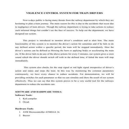 Vigilence control system for train drivers | DOC