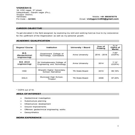 Vignesh resume | PDF | Free Download
