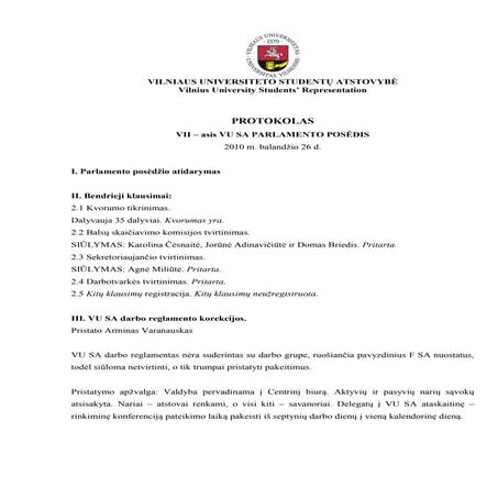VII-ojo VU SA_parlamento_posedzio_protokolas[04-26] | PDF