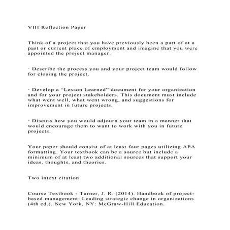 VIII Reflection PaperThink of a project that you have previous | DOCX