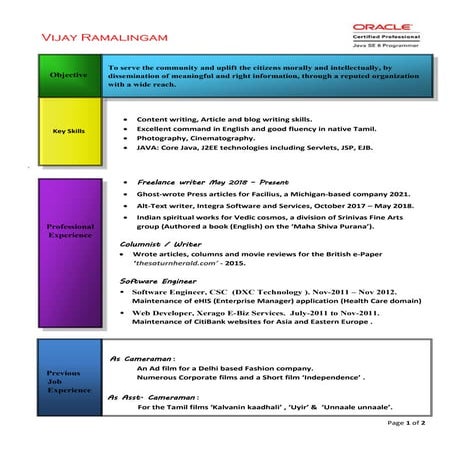 Vijay Ramalingam - Content Writer/Author - Resume | PDF