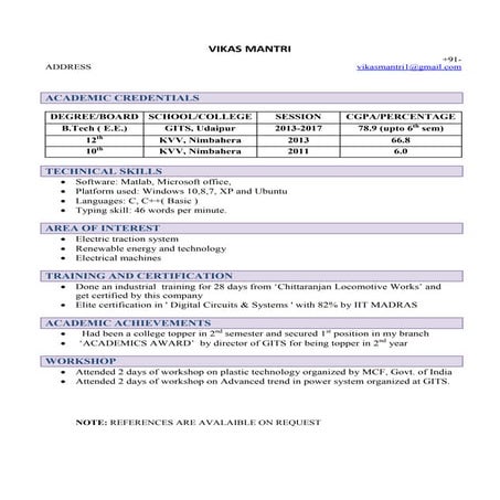 Resume template for freshers | PDF