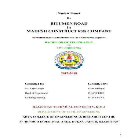 PROJECT REPORT ON ROAD CONSTRUCTION | PDF