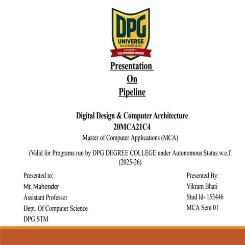 pipeline in computer architecture design | PPTX