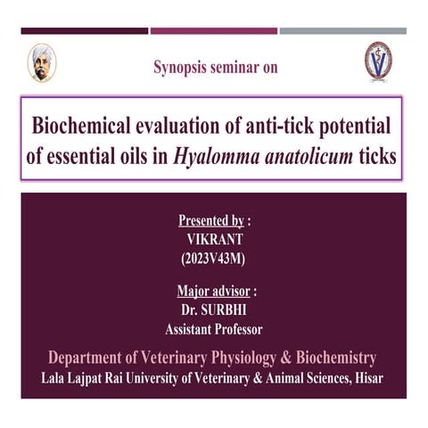 Biochemical Evaluation of Essential Oils Against Hyalomma anatolicum ...