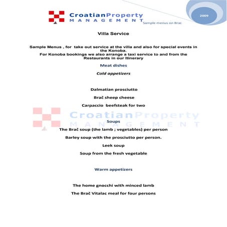 Villa Menu Service | PDF
