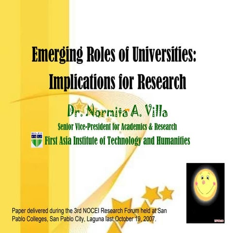 Emerging Roles of Universities:Implications for Research | PPT