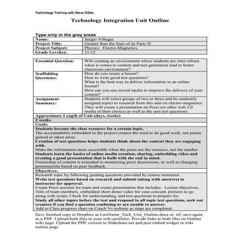 Villegas tech integration unit outline | DOCX | Educational Assessment | Education
