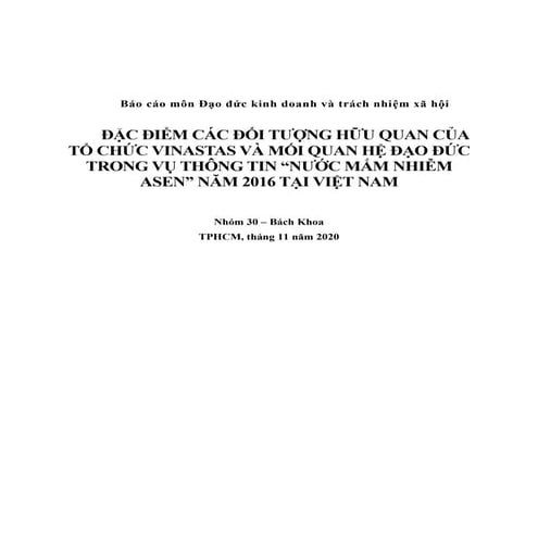 VINASTAS - các đối tượng hữu quan và đạo đức tổ chức trong vụ "Nước mắm ...