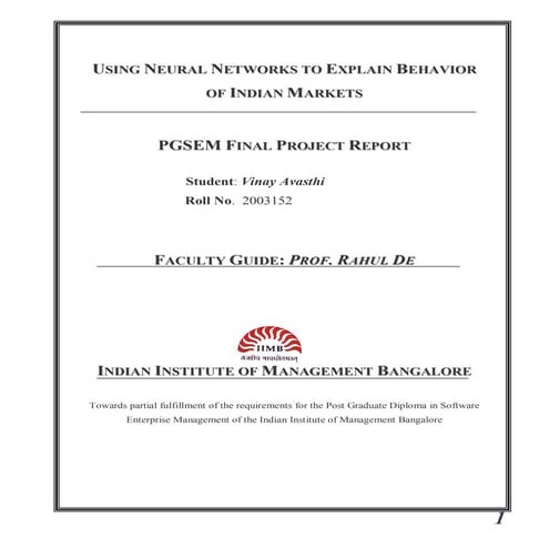 Using Neural Nework to Explain Behavior of Indian Markets | PDF