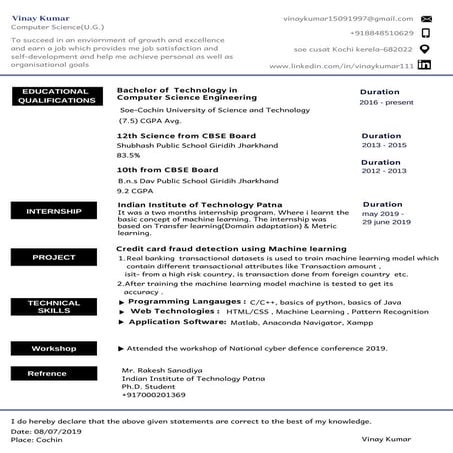 Vinay Kumar Resume | PDF | Computer Software and Applications | Computing