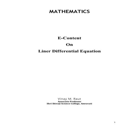 Linear Differential Equation With Constant Coefficient Ppt
