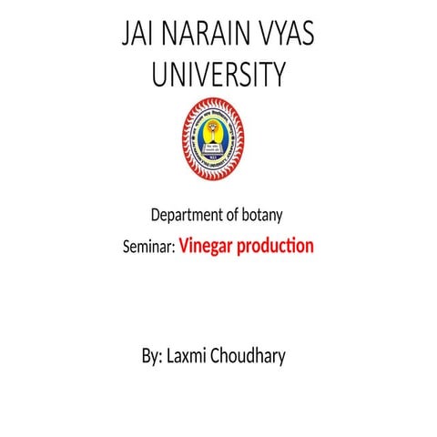 Vinegar Production :- Industrial method (Industrial Microbiology) | PPT