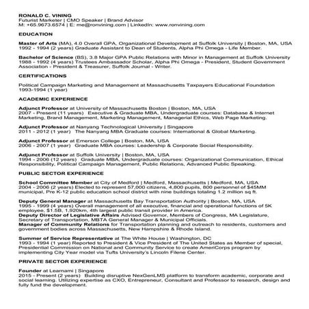 Ronald C. Vining CV Executive 2018 | PDF