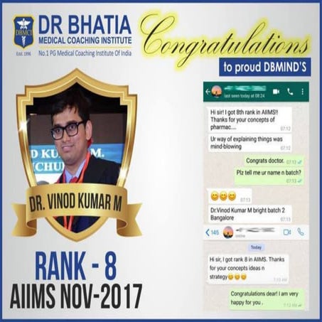 DBMind Dr Vinod Kumar M for securing Rank 8 in AIIMSNov17 !!! | PPT