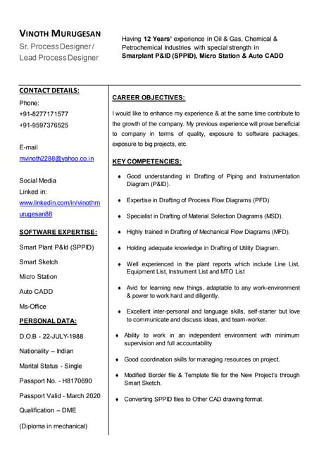 VINOTH MURUGESAN(Process SPPID Designer) | DOC | Civil Engineering ...