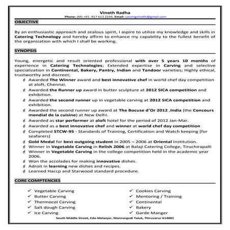 Vinoth radha. curriculum vitae | DOC | Cooking | Food & Drink