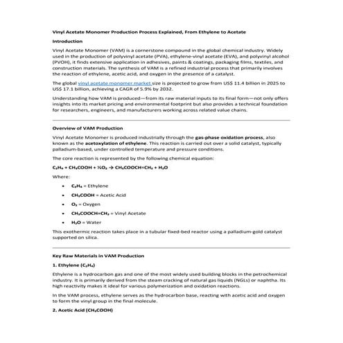 Vinyl Acetate Monomer Production Process Explained, From Ethylene to ...