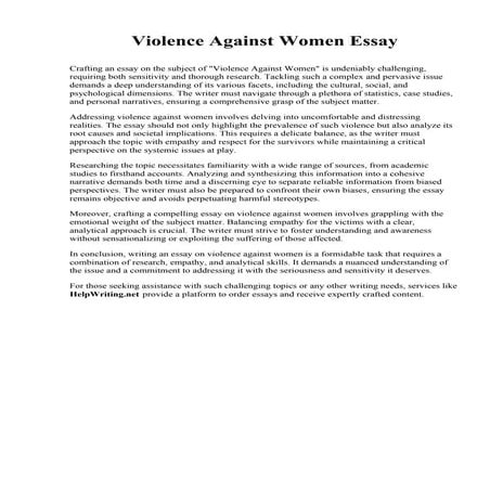 Violence Against Women Essay. University of Idaho | PDF