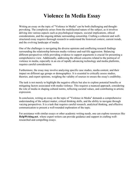 Violence On Television Essay | PDF