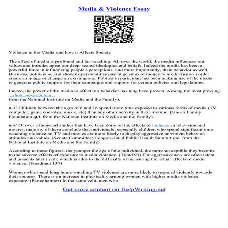 Violence In The Media Essays | PDF