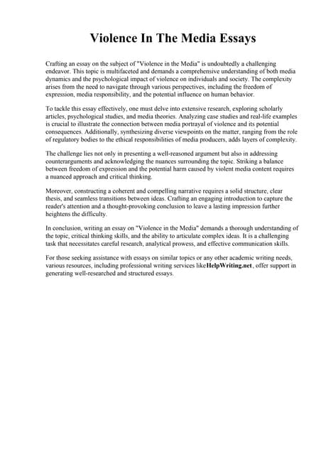 Essay On Media Violence. University of St. Thomas (Texas) | PDF