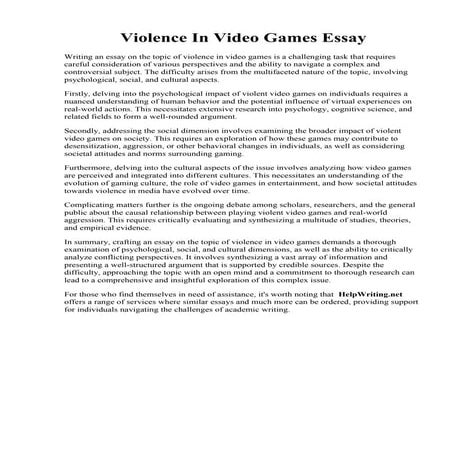 Violence In Video Games Essay | PDF
