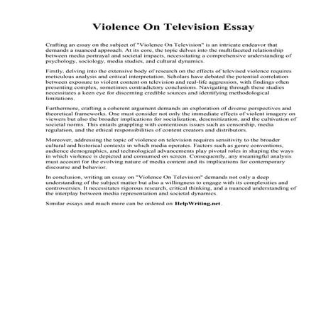 Essay On Media Violence. University of St. Thomas (Texas) | PDF