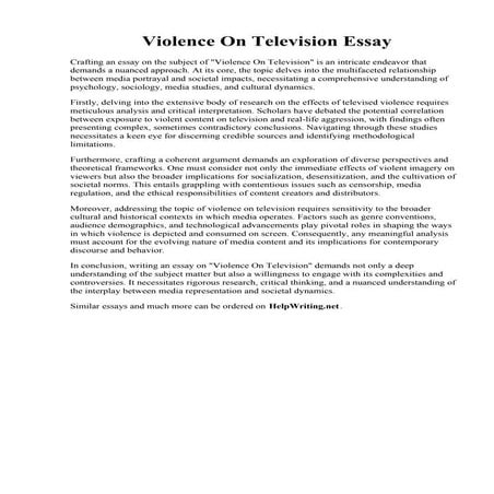 Violence On Television Essay. TV isnt Violent Enough Essay Example ...