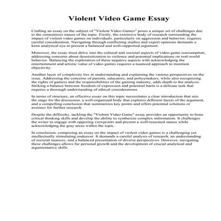 Do Violent Video Games Cause Behavior Problems Essay | PDF