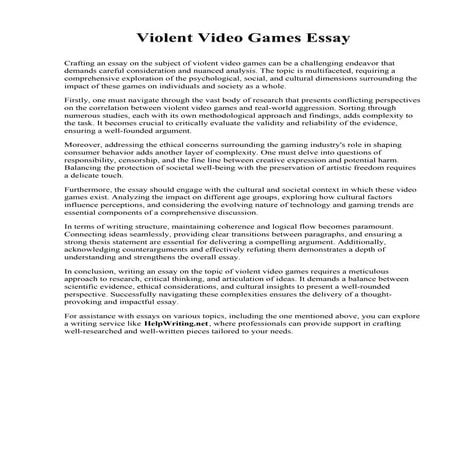 Violent Video Games Essay. Des Moines Area Community College | PDF