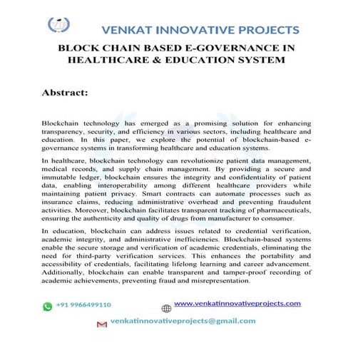 VIP25P509.BLOCK CHAIN BASED E-GOVERNANCE IN HEALTHCARE & EDUCATION ...