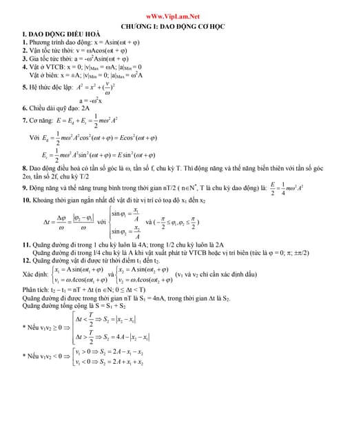 Tóm tắt công thức vật lí 10 | PDF