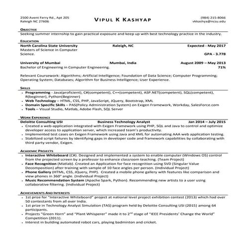 Vipul kashyap resume | PDF | Programming Languages | Computing