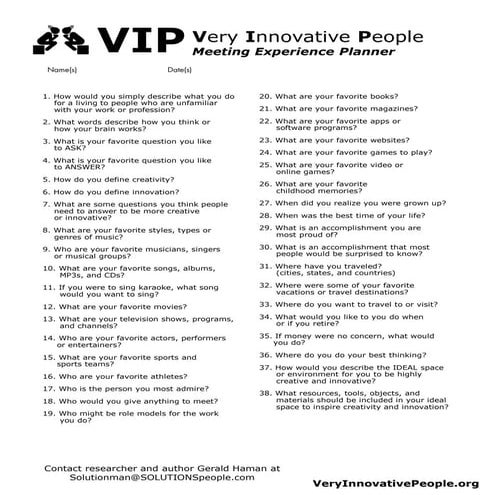 VIP (Very Innovative People) Profile | PDF