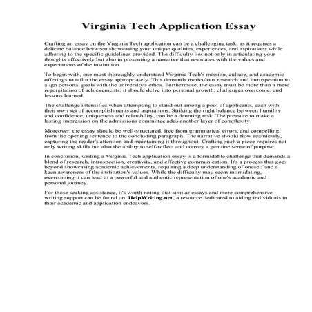 Virginia Tech Application Essay | PDF