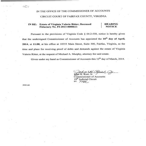Virginia Valerie Ritter Hearing Notice | PDF