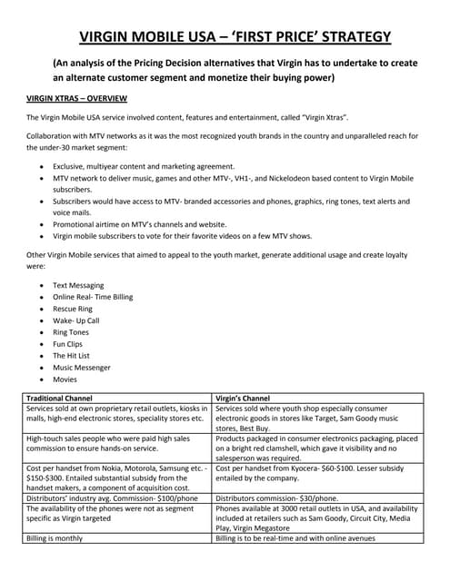 Virgin mobile USA pricing first time case analysis | PPTX