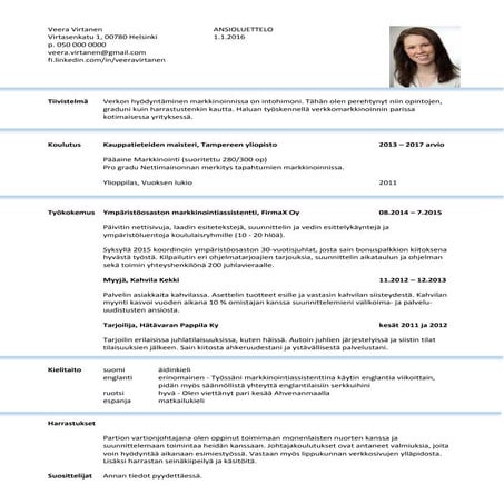 Esimerkki-CV: Virtanen Veera | PDF