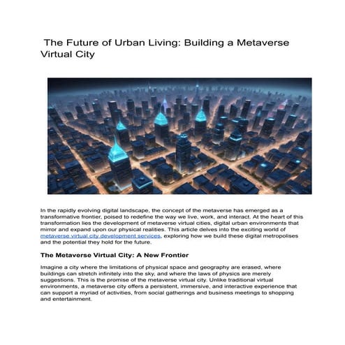 Exploring the Future: The Rise of Metaverse Virtual Cities | PDF