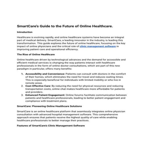 SmartCare's Guide to the Future of Online Healthcare. | PDF