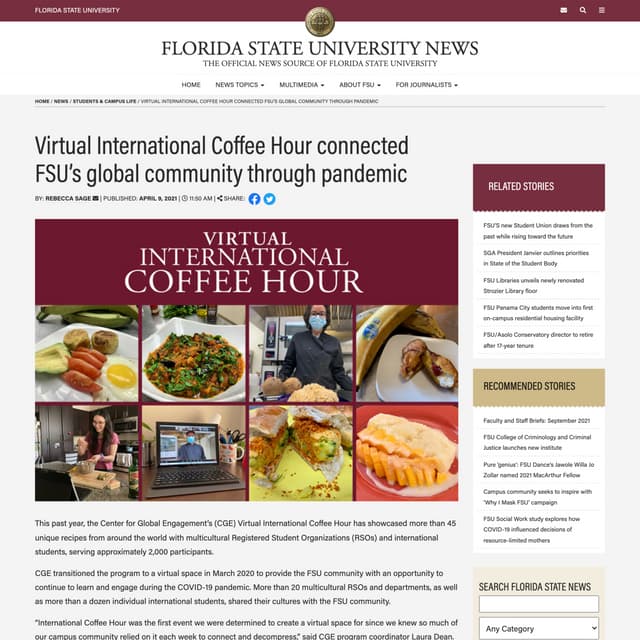 Virtual International Coffee Hour connected FSU’s global community ...
