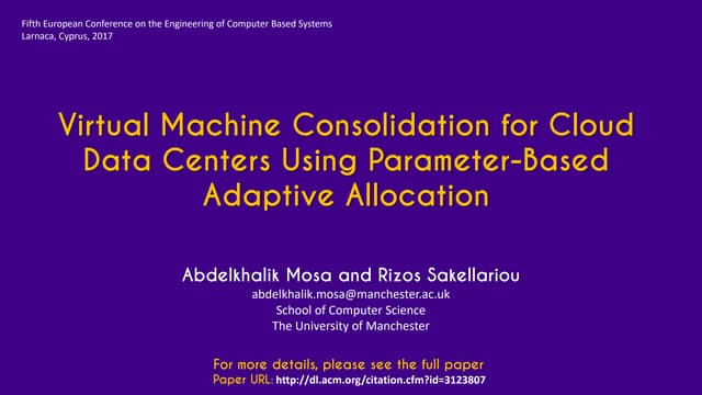 Virtual Machine Consolidation For Cloud Data Centers Using Parameter Based Adaptive Allocation Pdf
