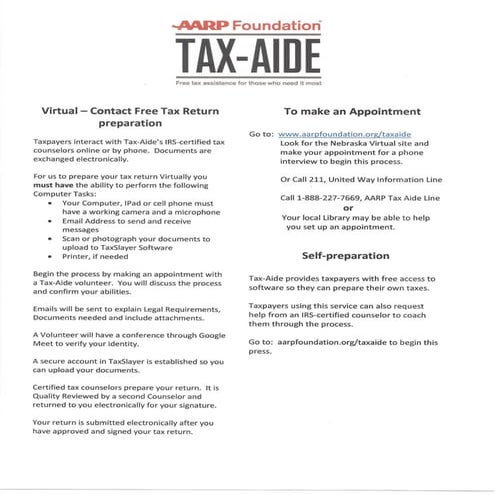 AARP Foundation Tax-Aide Virtual Poster | PDF