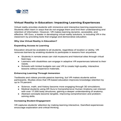Virtual Reality in Education Impacting Learning Experiences. | DOCX