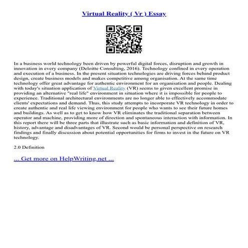 Virtual Reality ( Vr ) Essay | PDF